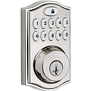 Kwikset 914 Traditional Keypad SmartCode Electronic Deadbolt Smart Lock featuring SmartKey Security and ZigBee 3.0 Technology in Satin Nickel