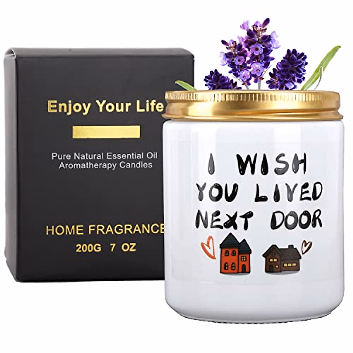 Mothers Day Birthday Gifts for Her, Lavender Candle Gifts for Women - I Wish You Lived Next Door - Best Friend, Friendship Gifts for Women Friend, Relaxation Gift for Women