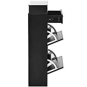 Polibi Shoe Storage Cabinet with 2 Large Flip Drawers and Temper Glass Shelves, Free Standing Shoe Rack Modern Shoe Organizer with LED Lights for Living Room, Bedroom, Entryway, Black