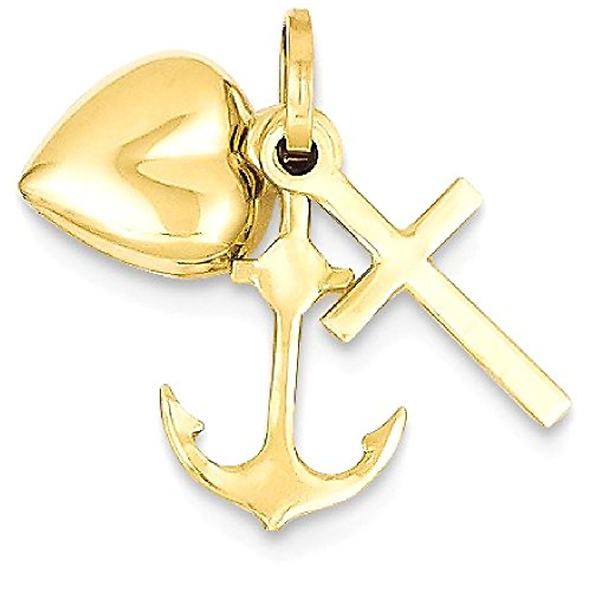 IceCarats 14K Yellow Gold Heart Love Cross Anchor Mariner Necklace Nautical Religious Pendant Jesus Christ Charm 18mm x 20mm Only