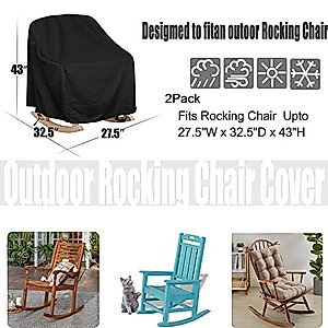 Patio Rocking Chair Cover 2 Pack, Fits (27.5"W x 32.5"D x 43"H) Lawn Patio Chairs, 420D Tear-Resistant, UV Resistant, Waterproof for Furniture Covers