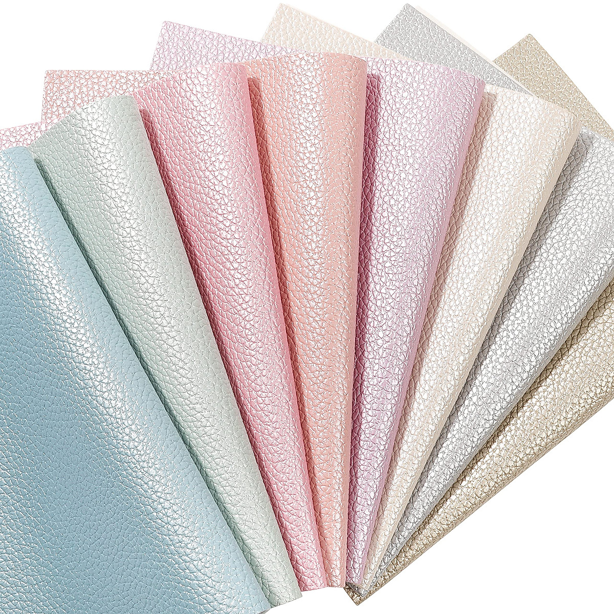 LOTOFUN Shiny Pearl Faux Leather Sheets: Soft Pearl Lustrous Textured Metallic PU Synthetic Leather Fabric 8Pcs/Set 12x8 Inch for Bows Earrings Making DIY Craft (Light Color)