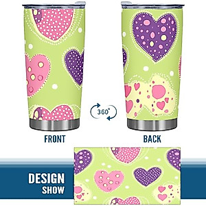 QWEUIOP 20oz Insulated Travel Coffee Mug Colorful Hearts Pattern Stainless Steel Tumbler with Lid Double Wall Vacuum Coffee Cup For Hot and Cold Drinks14682