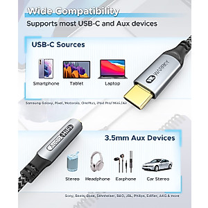 Warrky USB C to 3.5mm Audio Headphone Adapter【Flawless 24bit Hi-Res Sound Quality】 Type-C to Headphone Jack Compatible with Samsung Galaxy S22/S21/S20 Plus, Pixel 6/5/4, iPad Pro, Motorola, OnePlus