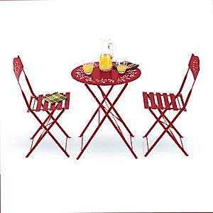 Alpine Corporation MSY100A-RD Bistro Set, Table: 24" L x 24" W x 28" H Chair: 17" L 18" W x 33" H, Red
