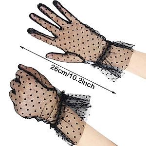 Lace Gloves Polka Dot Elegant Short Classic Costume Glove Courtesy Summer Gloves for Halloween Women Ladies Girls Parties Wedding Bride Etiquette Black