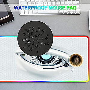 Gaming Mouse Pads Hexagon Shaped White RGB Gaming Mouse Pad Abstract Eyes Large Led Desk Mouse Mat Locking Edge Extended Keyboard Pad with Rubber Base 30X60Cm