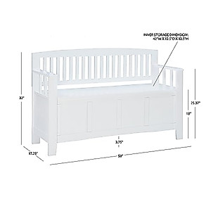Linon White Bench Cynthia Flip-Top Lid and Hidden Storage Space