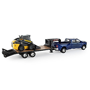 ERTL 1/32 Big Farm Ram 3500 Dually Quad Cab with Lowboy and New Holland L230 Skid Steer 47269