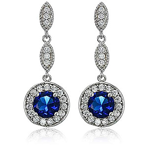 Crystalline Azuria Round Blue Simulated Sapphire Zirconia Crystals Set Pendant Necklace 18 inches Earrings Bracelet 18K White Gold Plated for Women