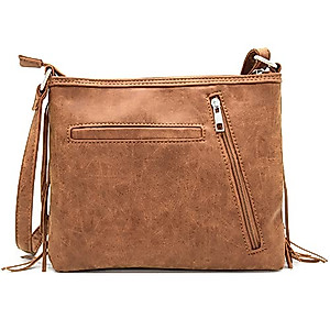 Western Cowgirl Fashion Style Leather Fringe Crossbody Handbags Women Purse Country Everyday Shoulder Bag (Brown)