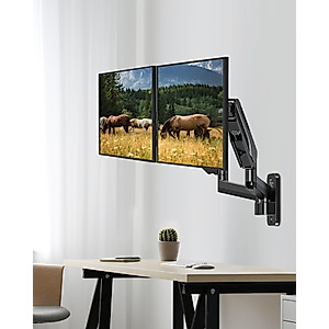 MOUNTUP Dual Monitor Wall Mount for 2 Max 32 Inch Computer Screen, Fully Adjustable Gas Spring Double Monitor Arm, Wall Mounted Monitor Holder Support 2.2-17.6lbs Display, VESA Bracket 75x75, 100x100