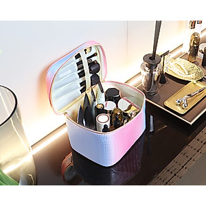 IMCUZUR Makeup Bag Organizer Travel Toiletry Bag for Women, Water-resistant Cosmetic Bag for Girls, Travel Make Up Bag for Accessories Cosmetics Toiletries (Blue-Pink Gradient)