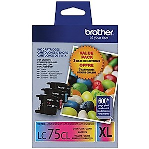 2 X Brother Printer LC753PKS 3 Pack- 1 Each LC75C, LC75M, LC75Y Ink