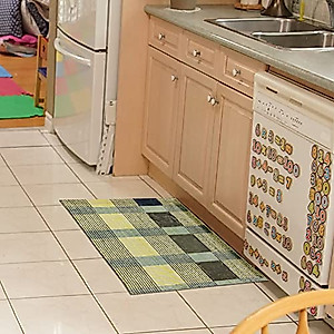 Casavani Indian Handmade Rug Geometric Green & Black Cotton Dhurrie Washable Kitchen Rugs with Tassels Farmhouse Throw Rugs for Bedroom,Laundry,Living Room,Porch 3x5 4x8 5x8 4x6 Feet