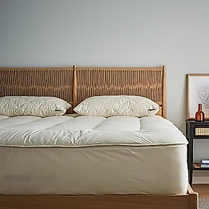 Woolroom Deluxe Wool Mattress Pad Full Size 100% Natural Hypoallergenic British Wool Mattress Topper Organic Cotton Cover - Handcrafted Extra Comfort Firm/Old Mattress - Superior Moisture Management
