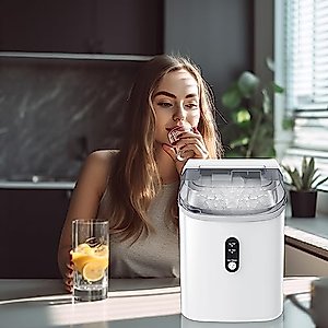 Havato Nugget Ice Maker Countertop, Auto-Cleaning Pebble Ice Maker with Ice Basket & Scoop, 33Lbs in 24H, Chewable Ice Maker Machine for Home Camping Party RV, White