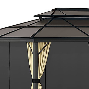 Outsunny 11' x 15' Hardtop Gazebo Canopy with Polycarbonate Roof, Aluminum Frame, Permanent Pavilion Outdoor Gazebo with Netting, for Patio, Garden, Backyard, Deck, Lawn, Beige