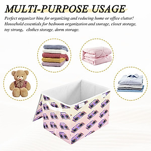 DIGTIA Old Tape Recorder Storage Bins with Lids Foldable Storage Basket with Handles Collapsible Large Fabric Organizer Containers for Clothes Shelves Closet Office Home