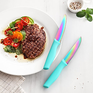 Marco Almond MA61 Cheese Graters Set of 4 + Marco Almond KYA47 Rainbow Titanium Serrated Stainless Steel Steak Knives Set of 8