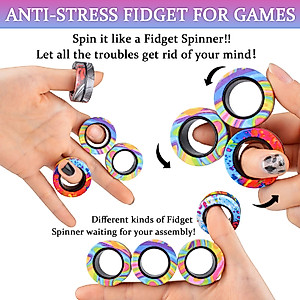 9Pcs Magnetic Rings Fidget Toy Set, ADHD Anxiety Magnetic Fidget Toys Adults Fidget Spinner Rings for Relief, Gifts for 8+ Year Old Teen Boy Girl