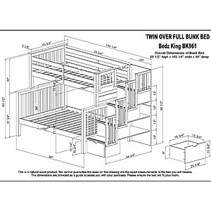 Bedz King Stairway Bunk Beds Twin over Full with 4 Drawers in the Steps and a Twin Trundle, White