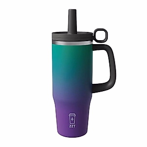 ZZT 40 oz Tumbler with Handle and Straw Lid,Leak Proof Metal Sports Water Bottle Jug,Stainless Steel Insulated Travel Coffee Mug-Fits in Cup Holder-Gifts for Women & Men(Green Purple)