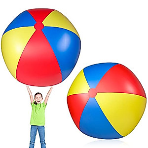 Chitidr 2 Pack 5 Feet Giant Beach Ball Large 3 Color Inflatable Ball Jumbo Plastic Water Balls for Adults Family Sport Beach Toys Massive Water Games Hawaiian Party Swimming Pool Party Decorations