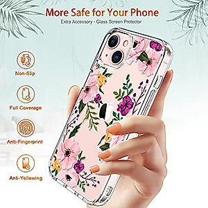 GiiKa for iPhone 13 Mini Case with Screen Protector 5.4 Inch, Clear Full Body Shockproof Protective Floral Girls Women Hard Case with TPU Bumper Cover Phone Case for iPhone 13 Mini, Small Flowers