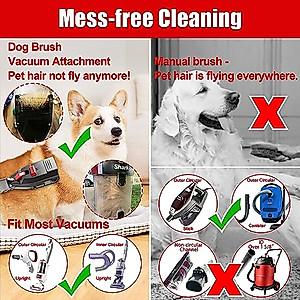Portek Dog Hair Brush Vacuum Attachment for Most Vacuums, Pet Shedding Grooming Tool, Great for Dog Undercoat Removal, Deshedding Groomer, Extension Hose with Universal Adapters