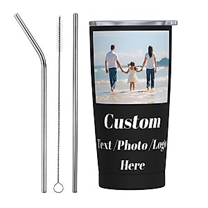 Personalized Tumbler with Text Logo Photo Custom Coffee Mug Vacuum Insulated Personalized Cups with Lid and Straw for Men Women Coffee Home 20oz Personalized Birthday Gift