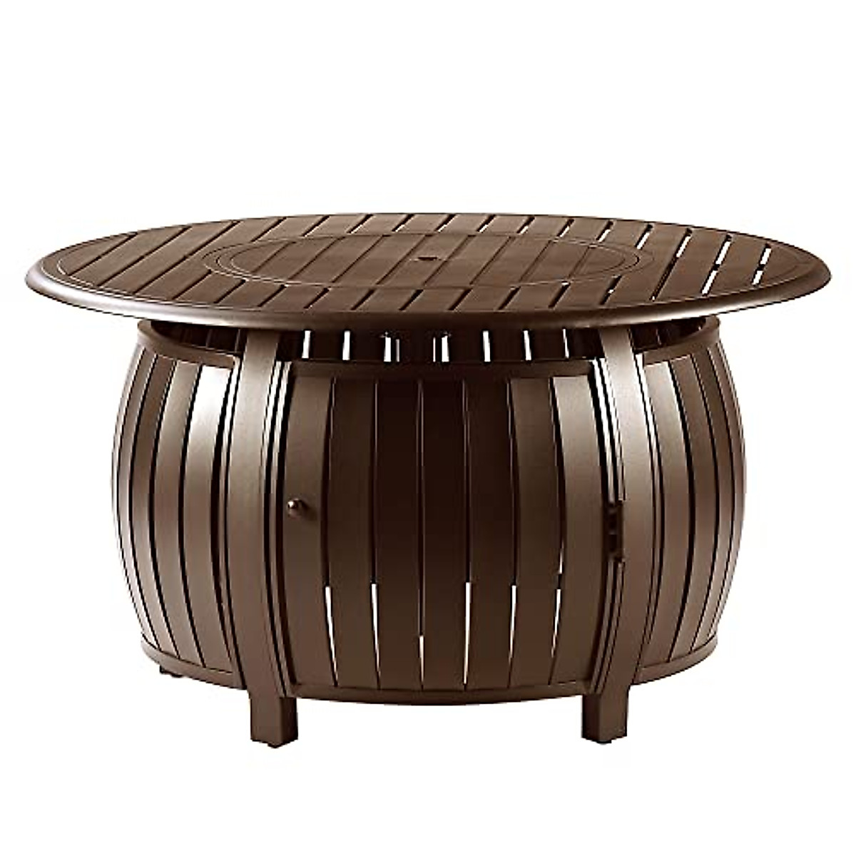 Round 44 in. x 44 in. Aluminum Propane Fire Pit Table with Glass Beads, Two Covers, Lid, 57,000 BTUs in Brown Finish