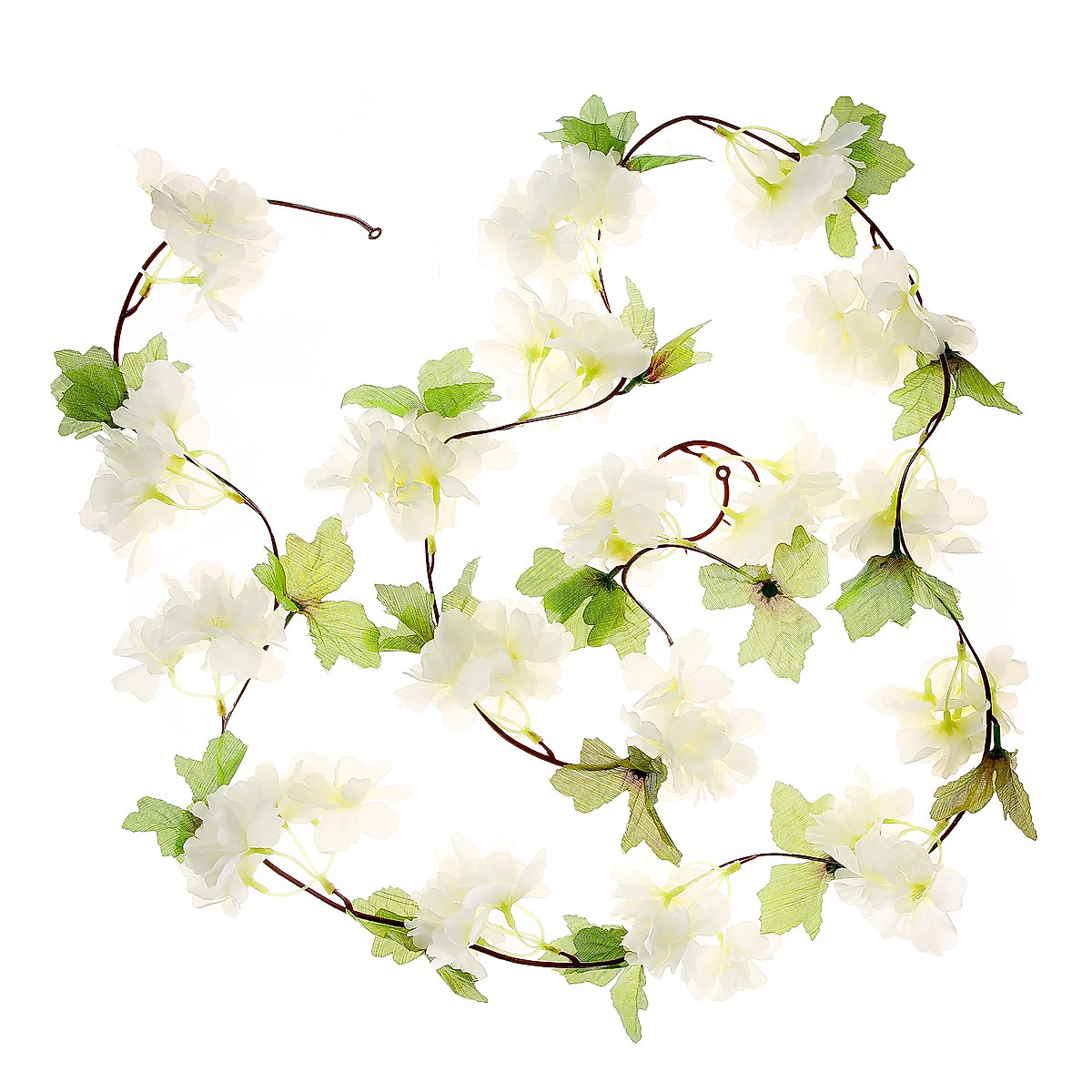UUPP 2Pcs Artificial Cherry Blossom Flower Garland Silk Fake Hanging Flower Vines for Home Wedding Decoration 7.2FT, White