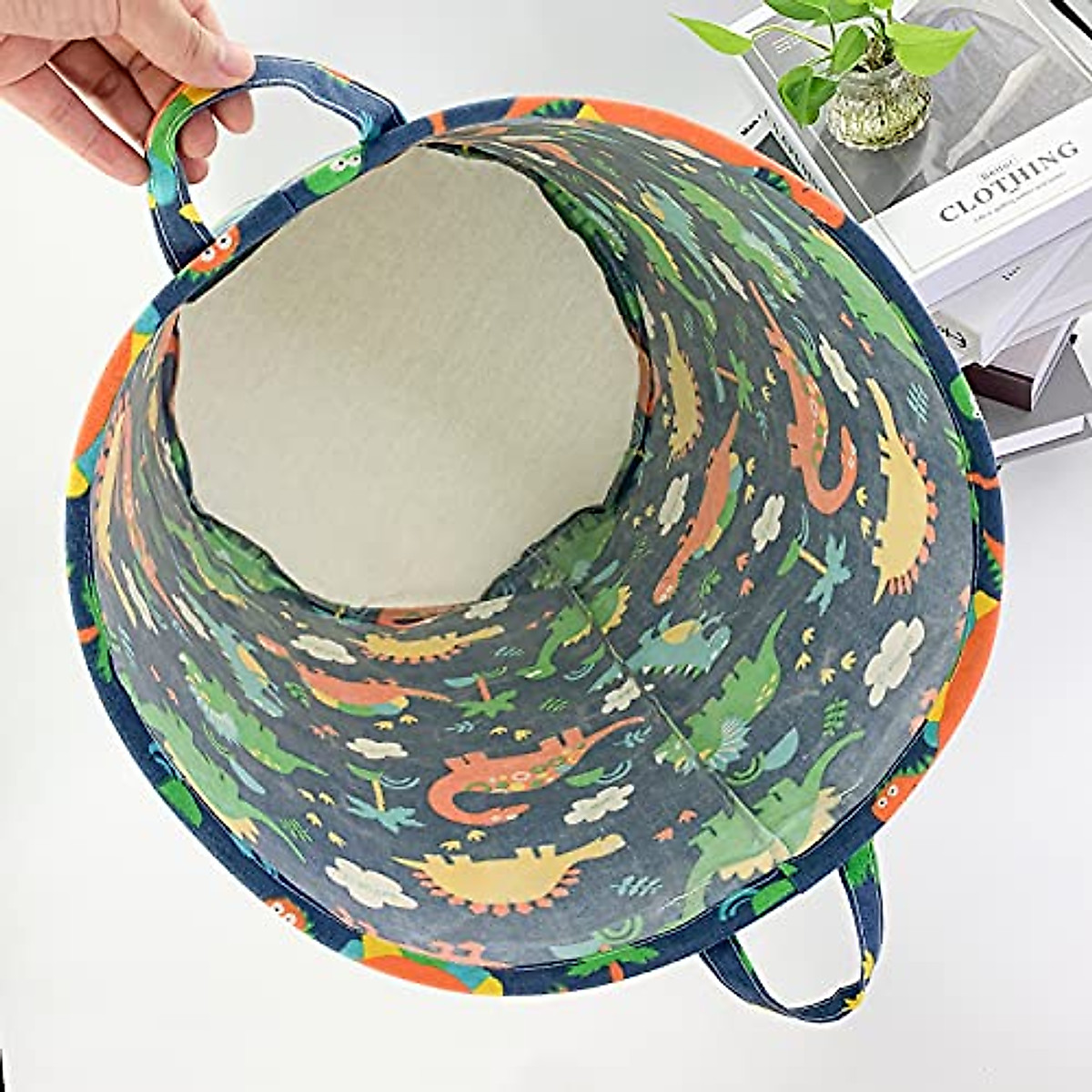 Mziart Large Storage Baskets Foldable Nursery Toys Box Storage Bins Canvas Fabric Gift Baskets Collapsible Laundry Basket Waterproof Clothes Organizer Laundry Hamper with Handles (Blue Dinosaurs)
