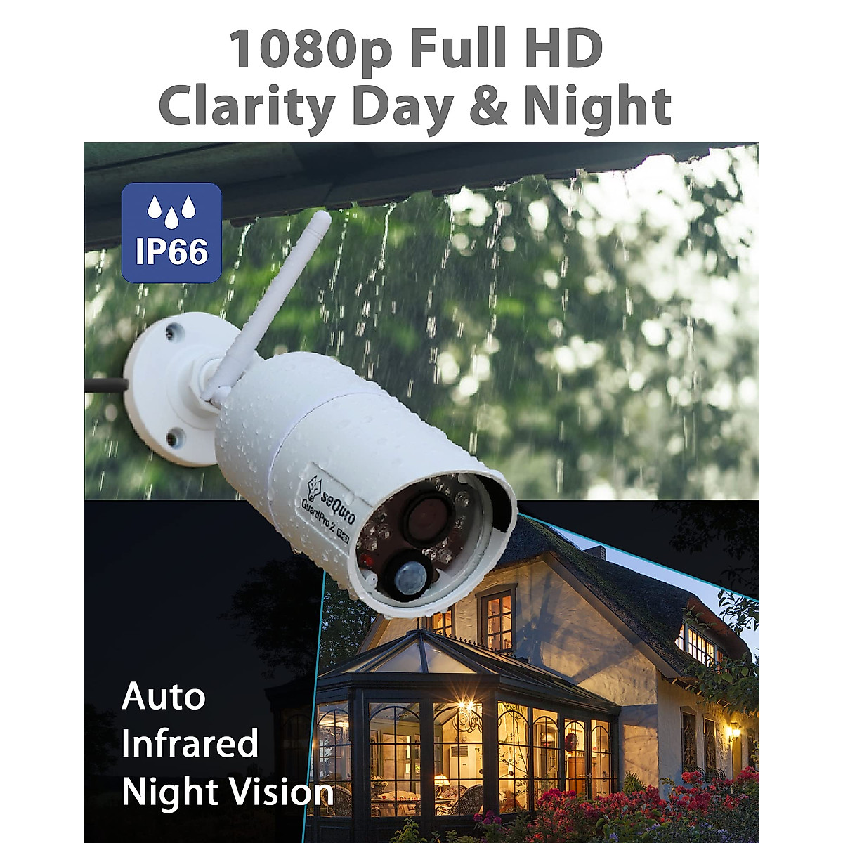 seQuro GuardPro2 DIY Surveillance-DVR-Kit with 2 Bullet Cameras 1080P Night Vision, Motion Detection, IP66 Waterproof for Front Door, Back and Side Doors, Garage and Driveway, Yard Monitoring