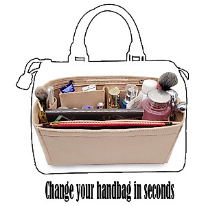 LEXSION Felt Purse Organizer Insert Bag organizer Multi Pocket Bag in Bag Organizer For Tote & Handbag Shaper 8008 Beige L