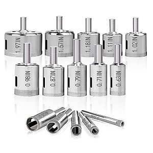 Diamond Hole Saw, 15 pcs Diamond Drill Bits Set Glass Drill Bit Extractor Remover Tools for Glass, Ceramics, Porcelain, Ceramic Tile (1/4"-2")