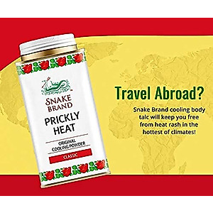 Snake Brand Prickly Heat Cooling Powder for Everyday Use - Anti-Chafing, Heat Rash Relief, Absorbs Sweat, Classic Original Scent (4.9 Oz / 140g)