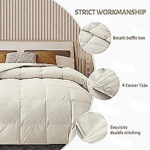Bafode Goose Down Comforter Queen Size - All Seasons Duvet Insert Queen - Fluffy Goose Feather Down Comforter with Organic Cotton Shell - Luxury Comforter for Queen Size Bed Fill with 54 Oz Goose Down