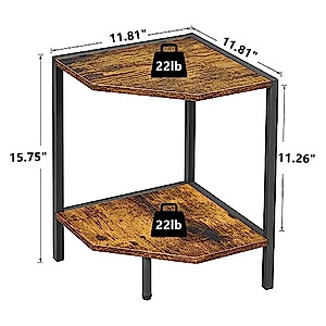 HOMCENES Corner Shelf Stand, Industrial 2 Tier Wall Corner Bookshelf with Metal Frame, Corner Display Rack Plant Flower Shelf, Corner Shelves for Living Room Decor, Bedroom, Bathroom, Rustic Brown