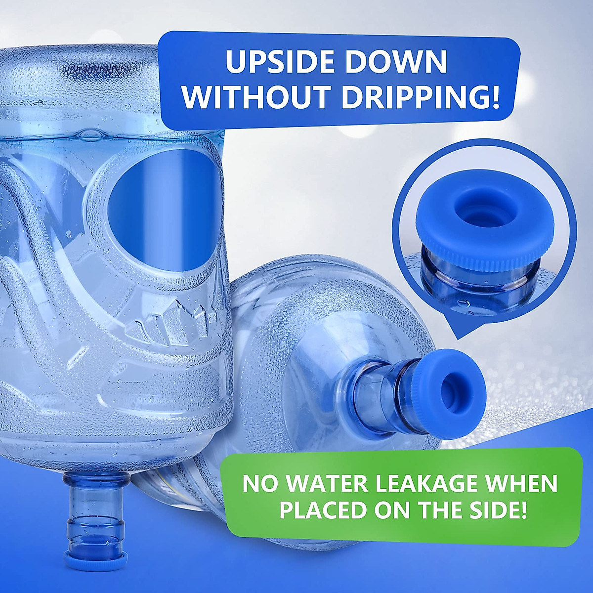 Kinggrand Kitchen 5 Gallon Water Jug Cap Matches Water Bottle Dispenser 4 Pack Reusable Water Bottle Cap Silicone No Spill Top Lid Cover Fits 55mm Bottles