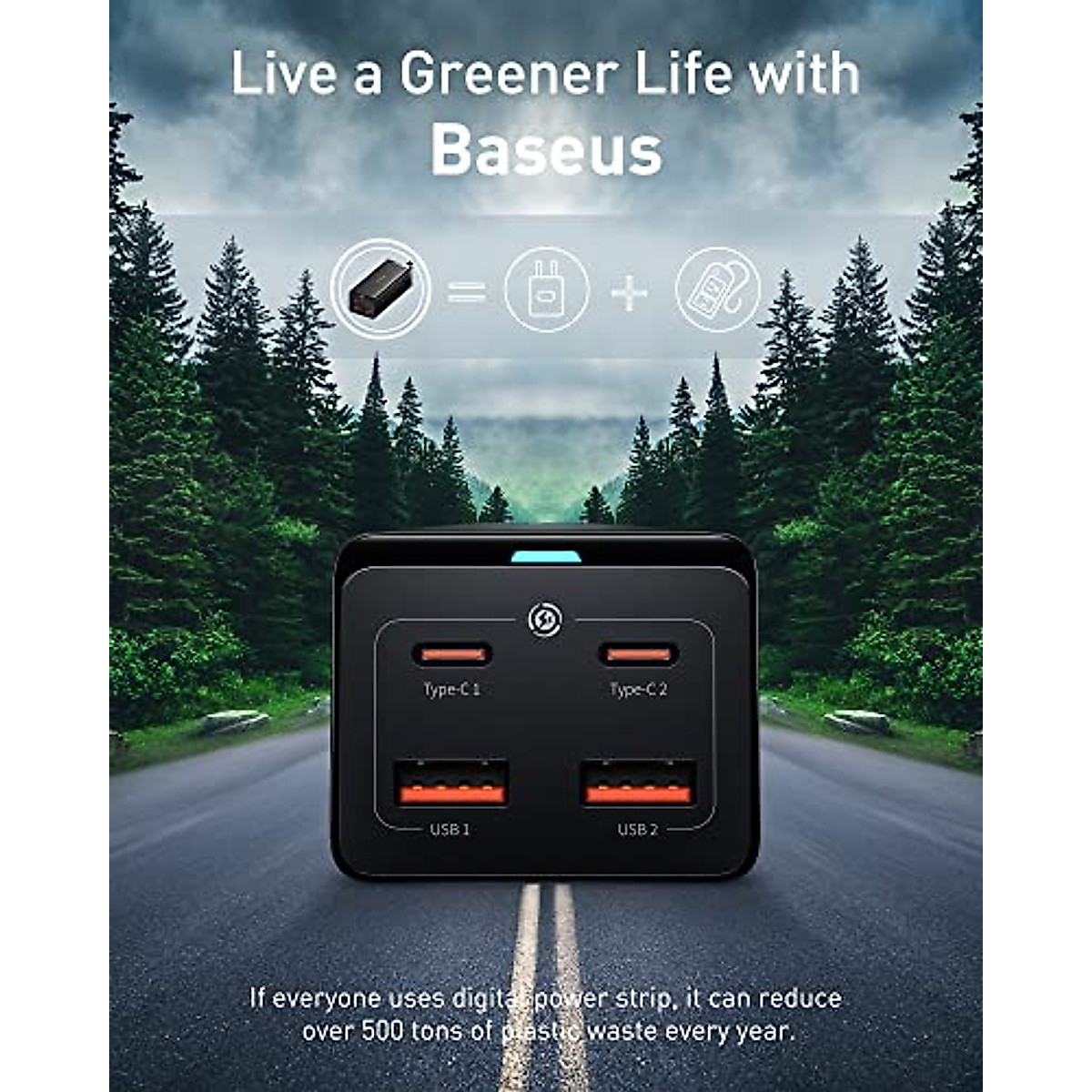 Baseus USB C Charger - PowerCombo On 100W Power Strip with 4 USB Ports & 2 Outlet Extender - USB Charging Station for MacBook Pro/Laptops/iPhone/Samsung/iPad Fast Charging