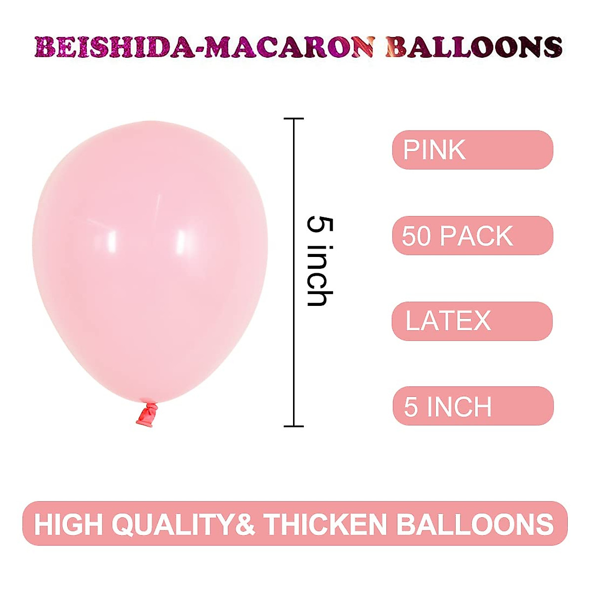 BEISHIDA 50Pcs Light Pink Party Balloons 5 Inch Light Pink Balloon Matte Latex Ballon White Round Balloons for Party Birthday Wedding Graduation Anniversary Baby Shower