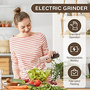 VUCCHINI Electric Gold Salt and Pepper Grinder Set - Adjustable Coarseness Automatic Pepper Mill Grinder - One Hand Automatic Operation Rechargeable Stainless Steel Salt Grinder Pink