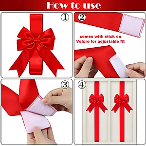 8 Pieces Christmas Cabinet Ribbons Bows Decorations Large Red Kitchen Cabinet Door Ribbons and Bows for Christmas Party Supplies