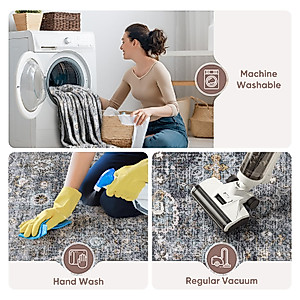 Rugcomf Area Rug 5x7 Washable Rug Boho Rug Soft Non-Slip Non-Shedding Faux Wool Vintage Rug for Living Room, Bedroom Rug, Farmhouse, Dining Room, Indoor, Kids Playroom (Grey and Brown)