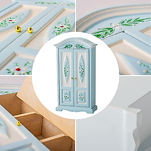 1:12 Scale Miniature Wardrobe Vintage Wooden Double Door Closet Mini Clothes Storage Cabinet Armoire Mini House Bedroom Furniture