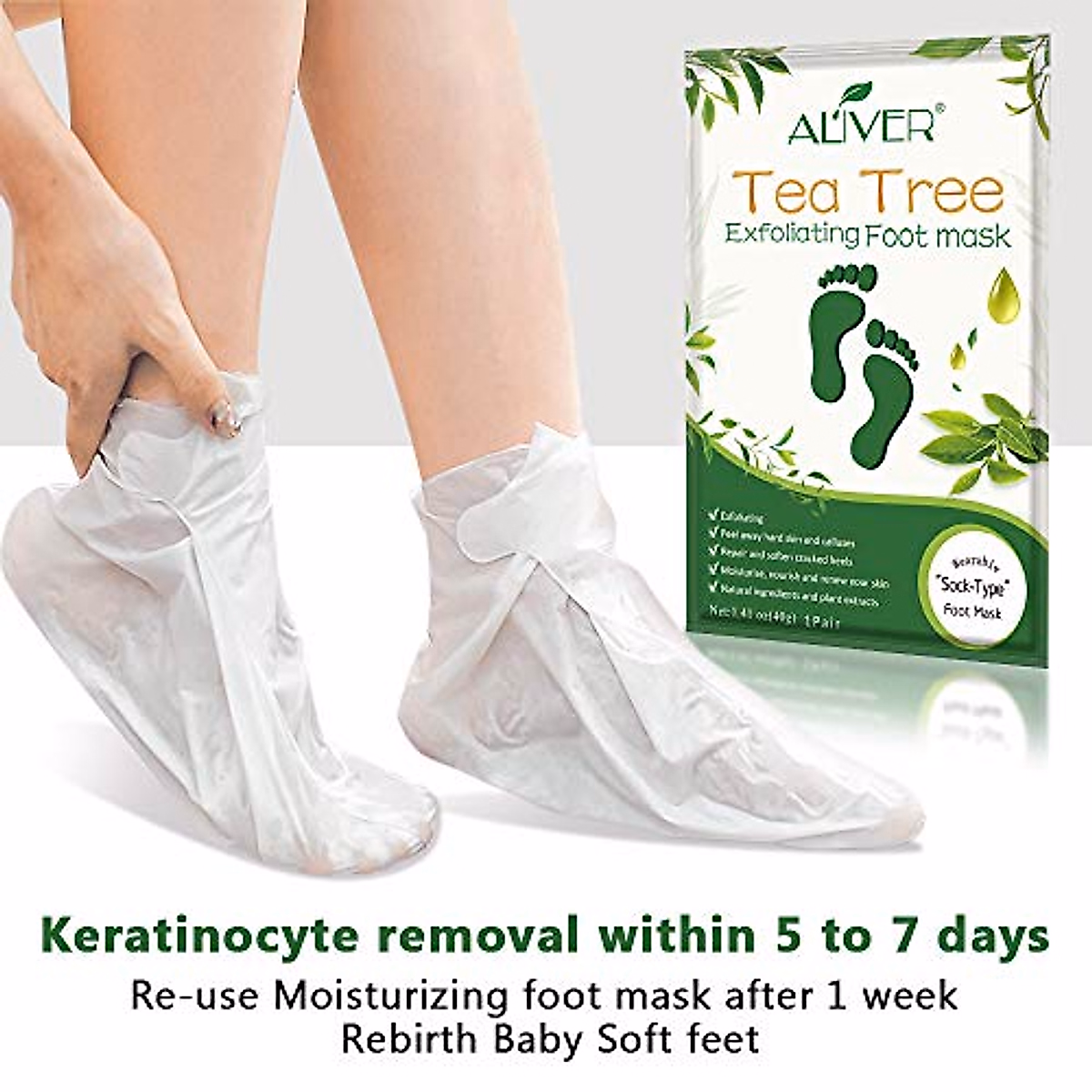 Foot Peel Mask 3 Pack, Exfoliating Foot Sock Mask, Baby Soft Foot Mask, Peel Away Calluses & Dead Skin, Repair Rough Heels in 1-2 Weeks, Build Silky and Soft Feet for Men & Women, Tee Tree Essence