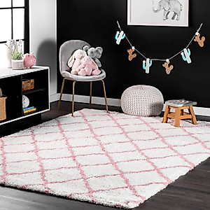 nuLOOM Nelda Trellis Kids Shag Area Rug, 8x10, Baby Pink