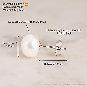 Secret & You – Women Pearl Stud Earring Freshwater Cultured Pearl | Baroque Shape | Sterling Silver 925, Available in 5 Sizes From 9-10 mm up to 13-14 mm
